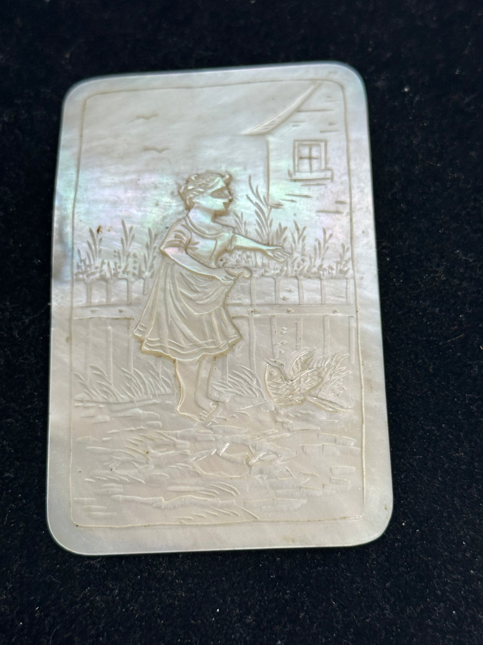 19th Century Hand Carved MOP Panel, – Big Antler