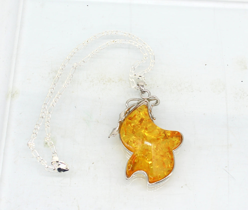Reconstituted Amber Pendant Silver Chain – Big Antler